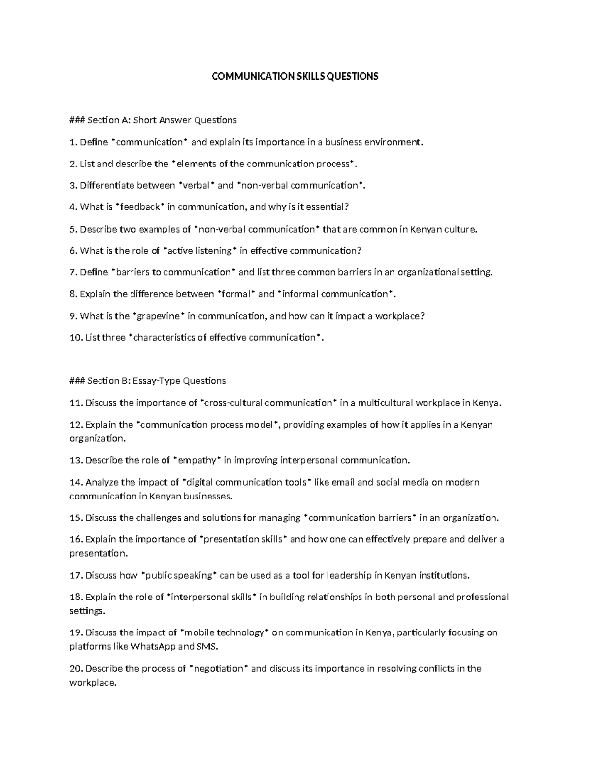 Comm Skills Qs: Short & Essay-Type Queries for Effective Biz ...