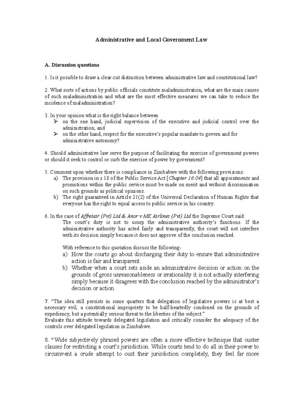 Administrative Law: Discussion & Problem Questions Analysis - Studocu