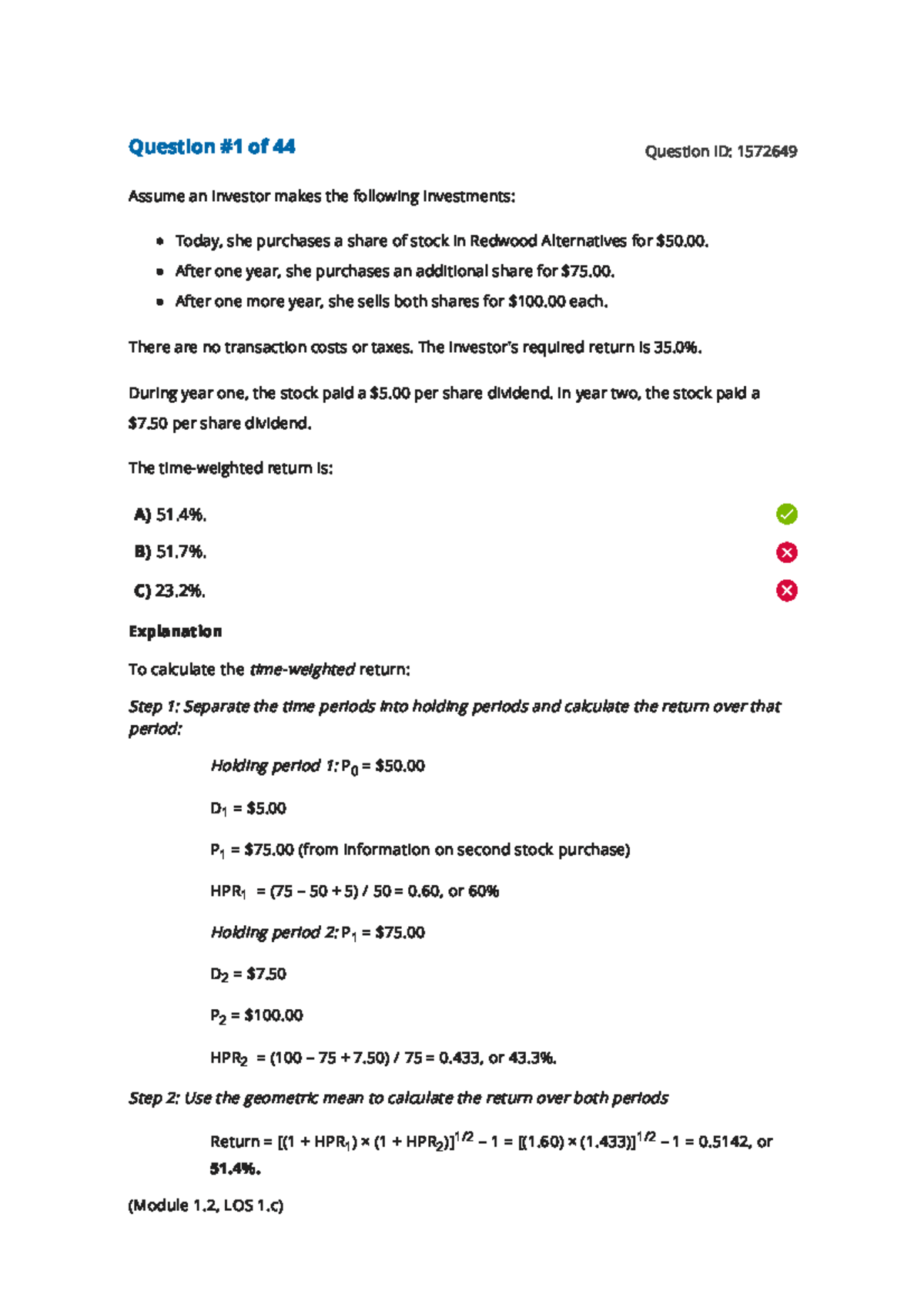 Chapter 1 - ques - Question #1 of 44 Question ID: 1572649 Assume an ...