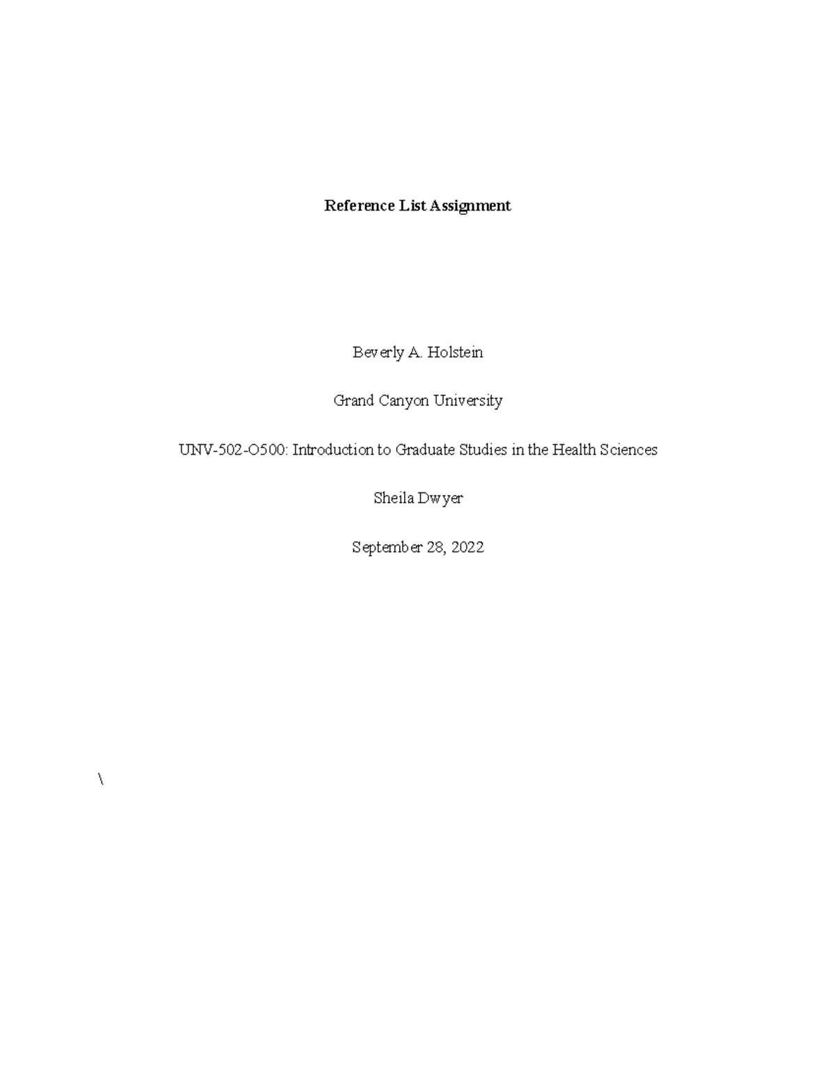 Reference List Assignment - Reference List Assignment Beverly A ...