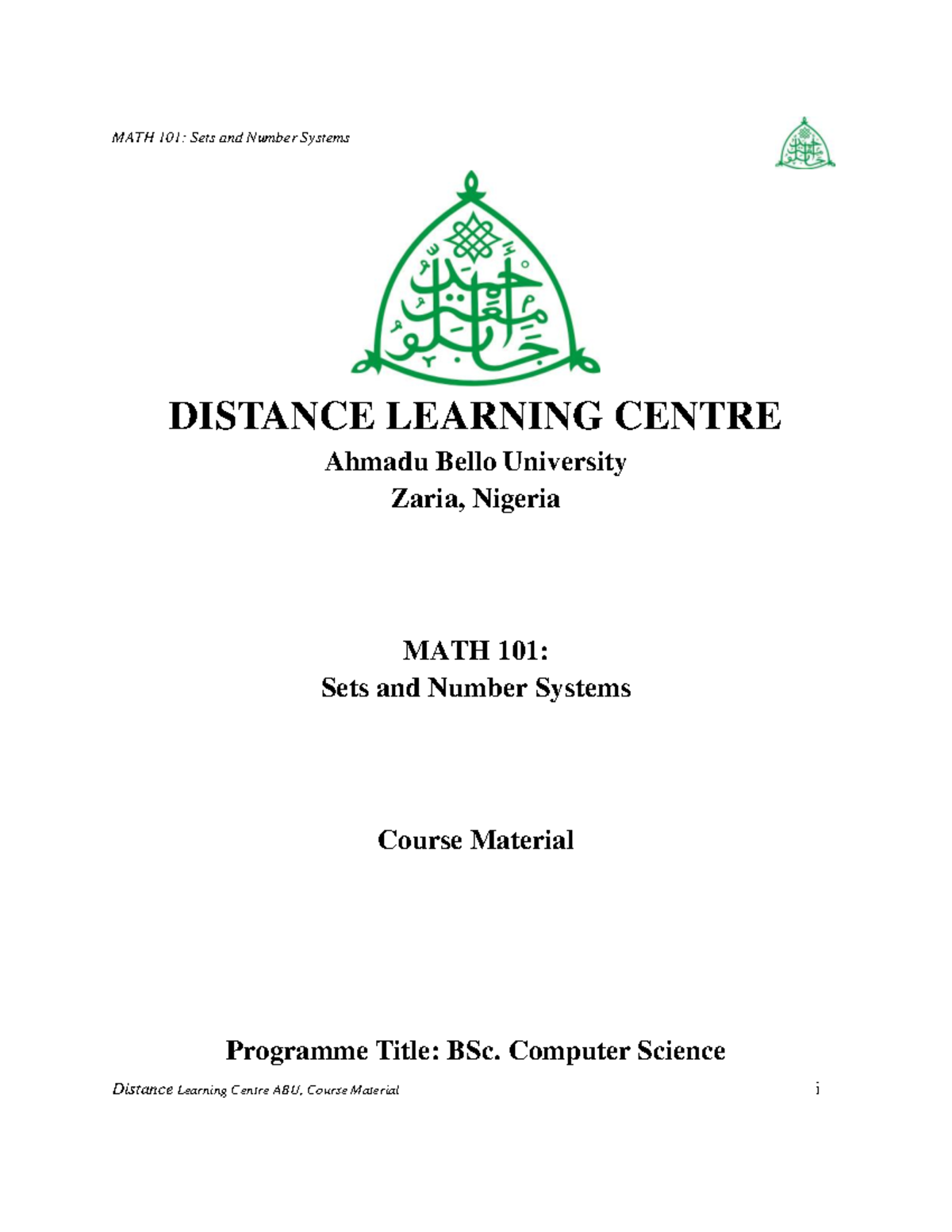 MATH 101: Course Material on Sets & Number Systems at ABU - Studocu