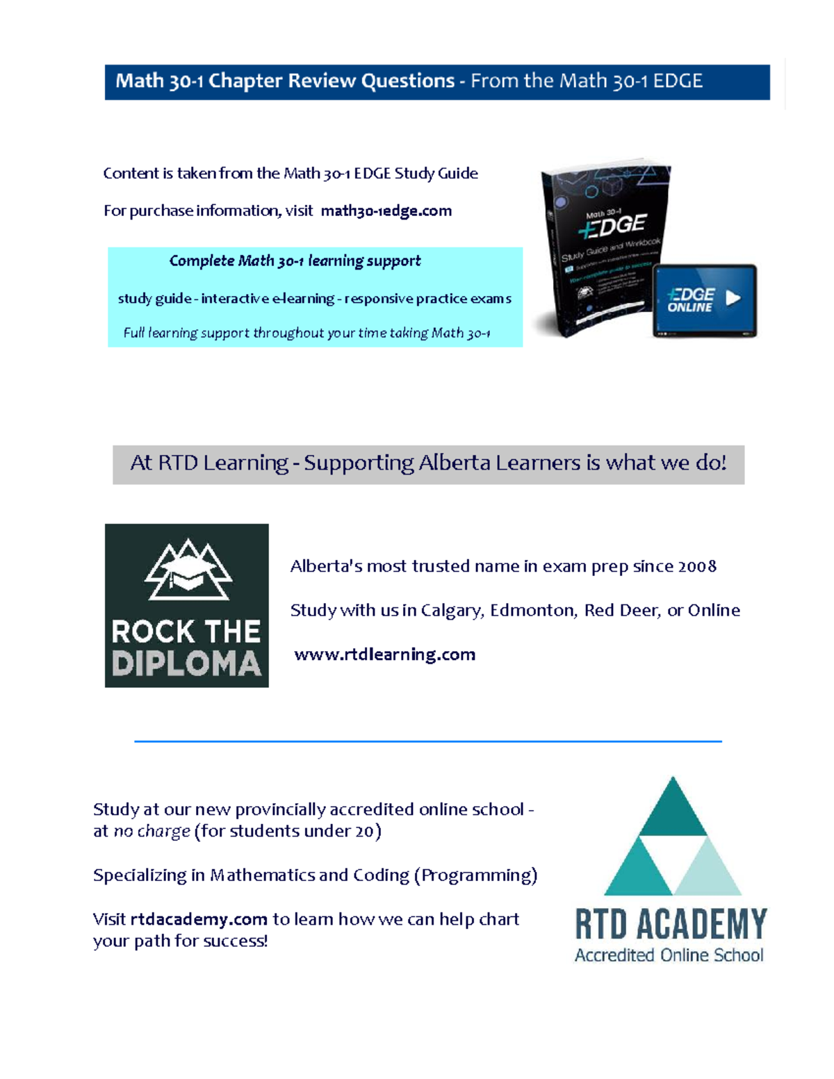 Math 101 Chapter 3 Exponential Functions & Logarithms Review Questions ...