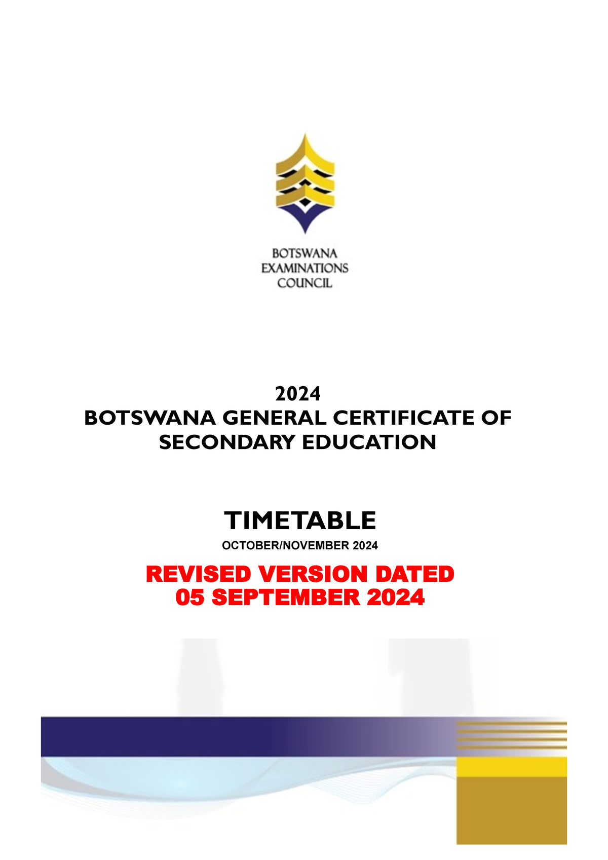 Revised Timetable for Botswana GCSE - Final Version (05.09.2024) - Studocu