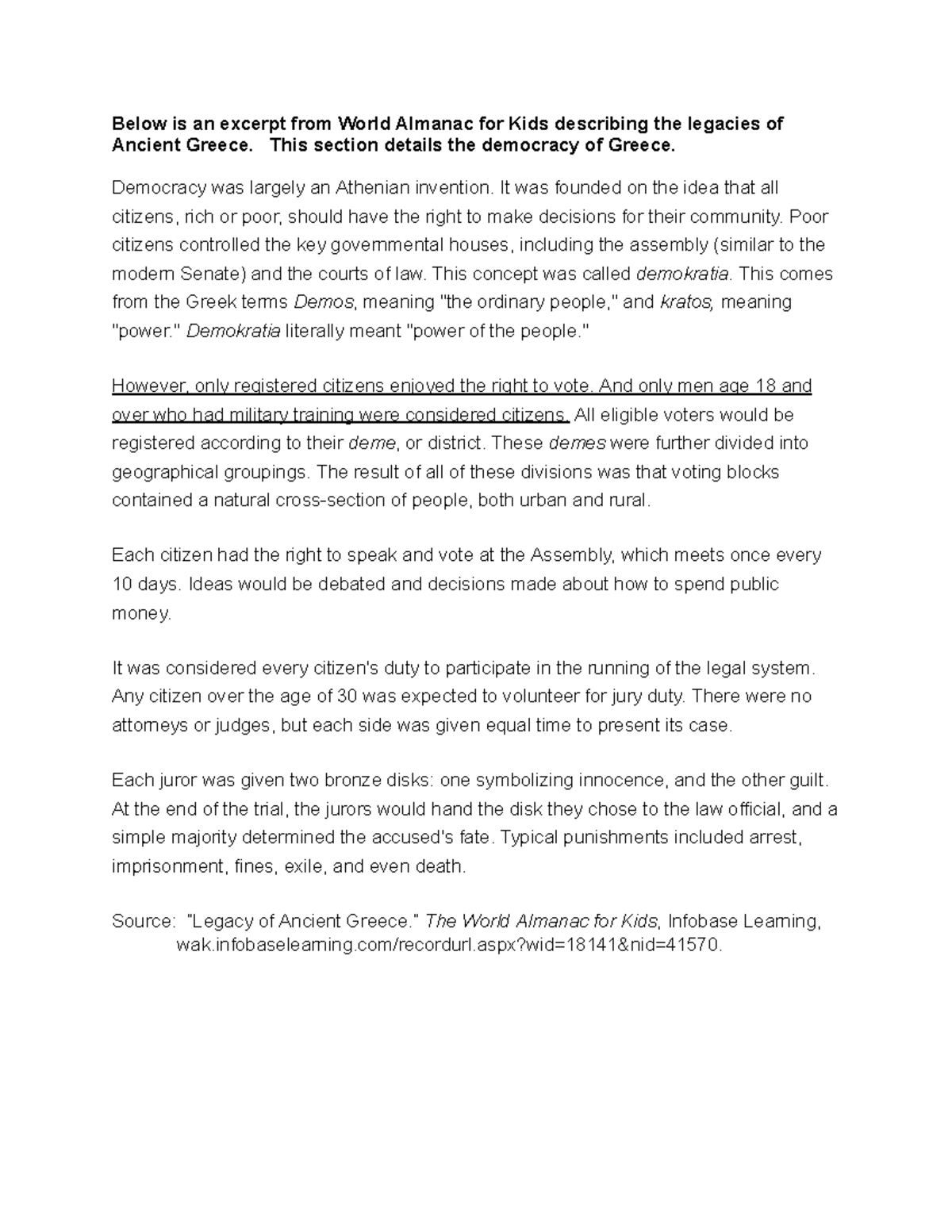 Legacy of Ancient Greece Almanac Entry (revised) - Below is an excerpt ...