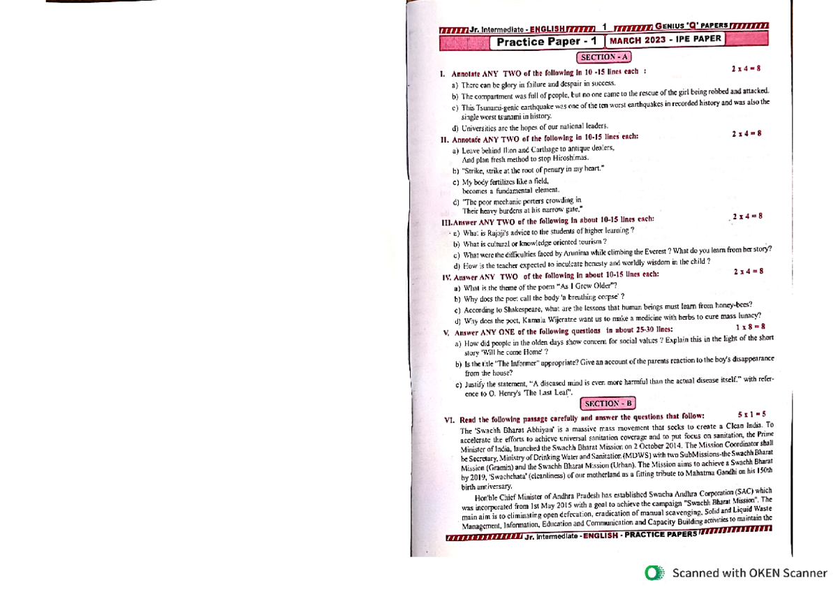 Junior Inter English 18 Practice Papers: Comprehensive Guide for IPE ...