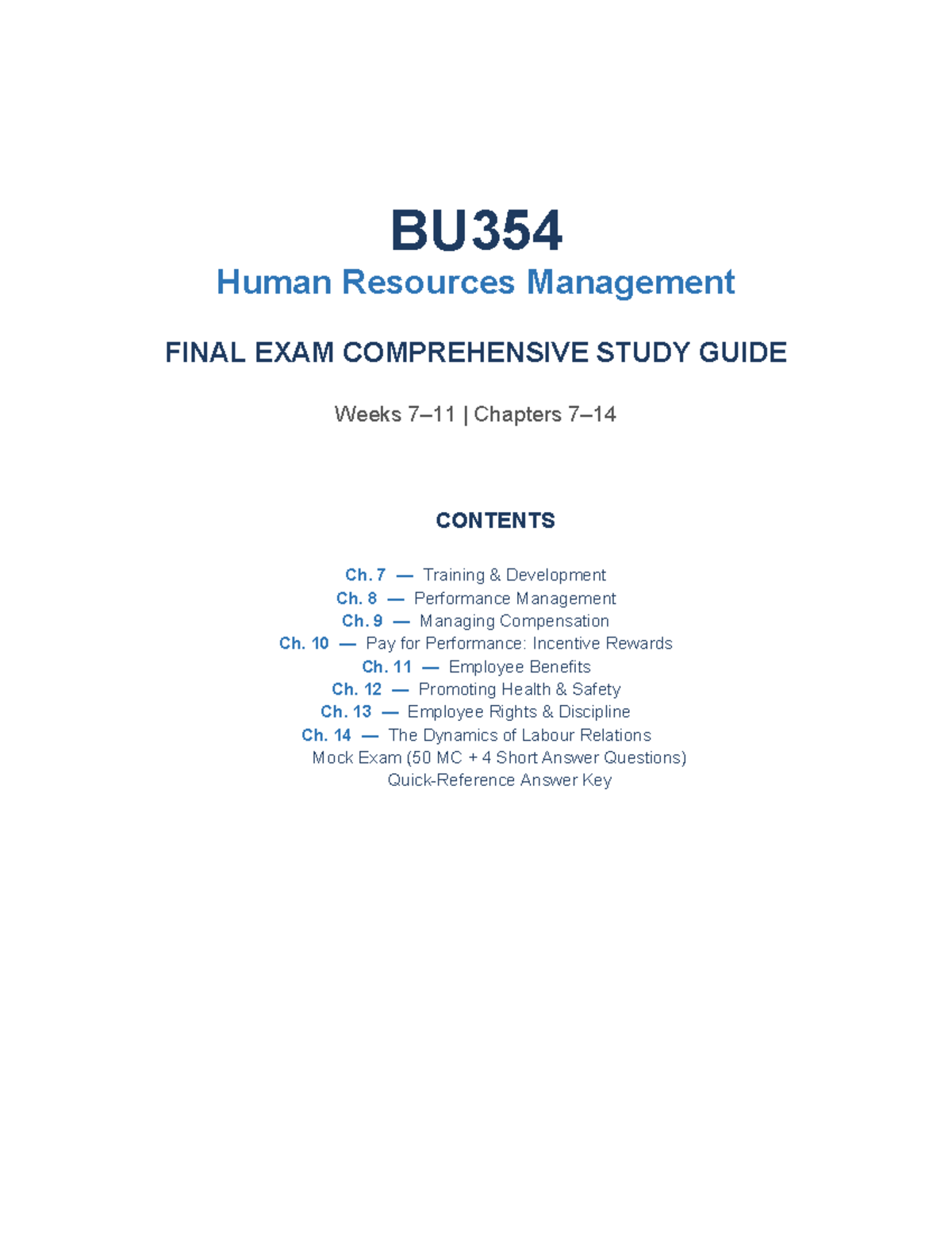 BU354 Human Resources Management FINAL EXAM Comprehensive Study Guide ...