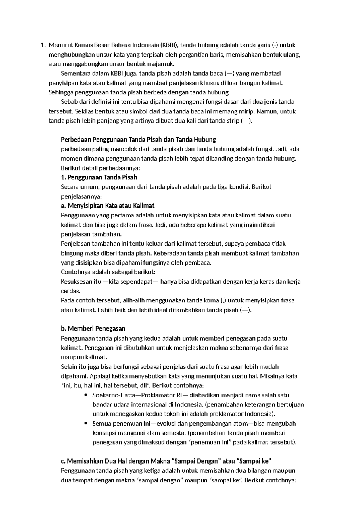 Perbedaan Penggunaan Tanda Pisah dan Tanda Hubung dalam KBBI - Studocu