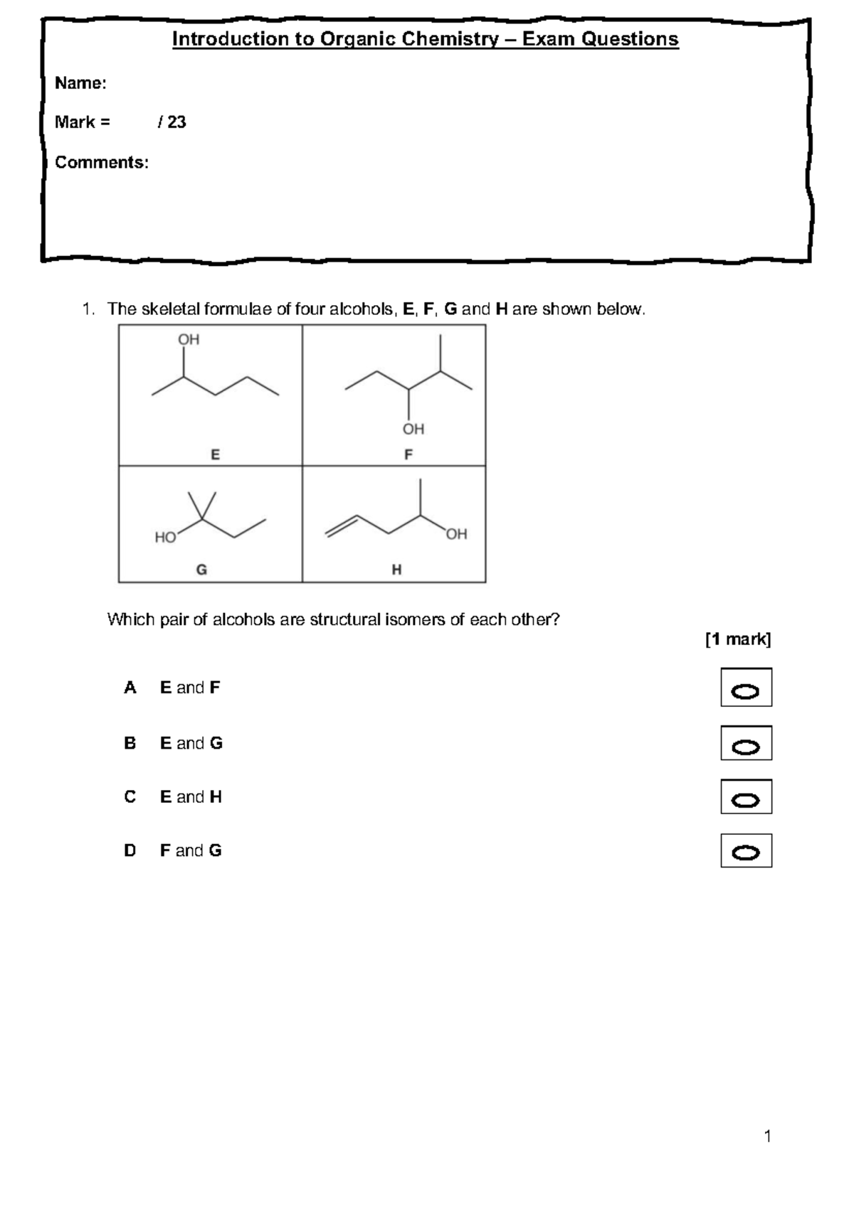 Organic Chemistry Exam Questions (Course Code: OC 2025) - Studocu