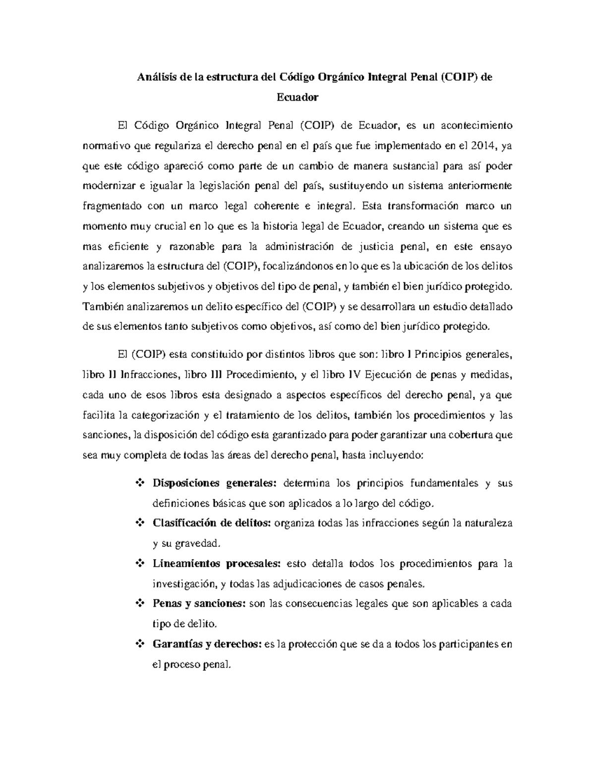 Análisis del Código Orgánico Integral Penal (COIP) de Ecuador ...
