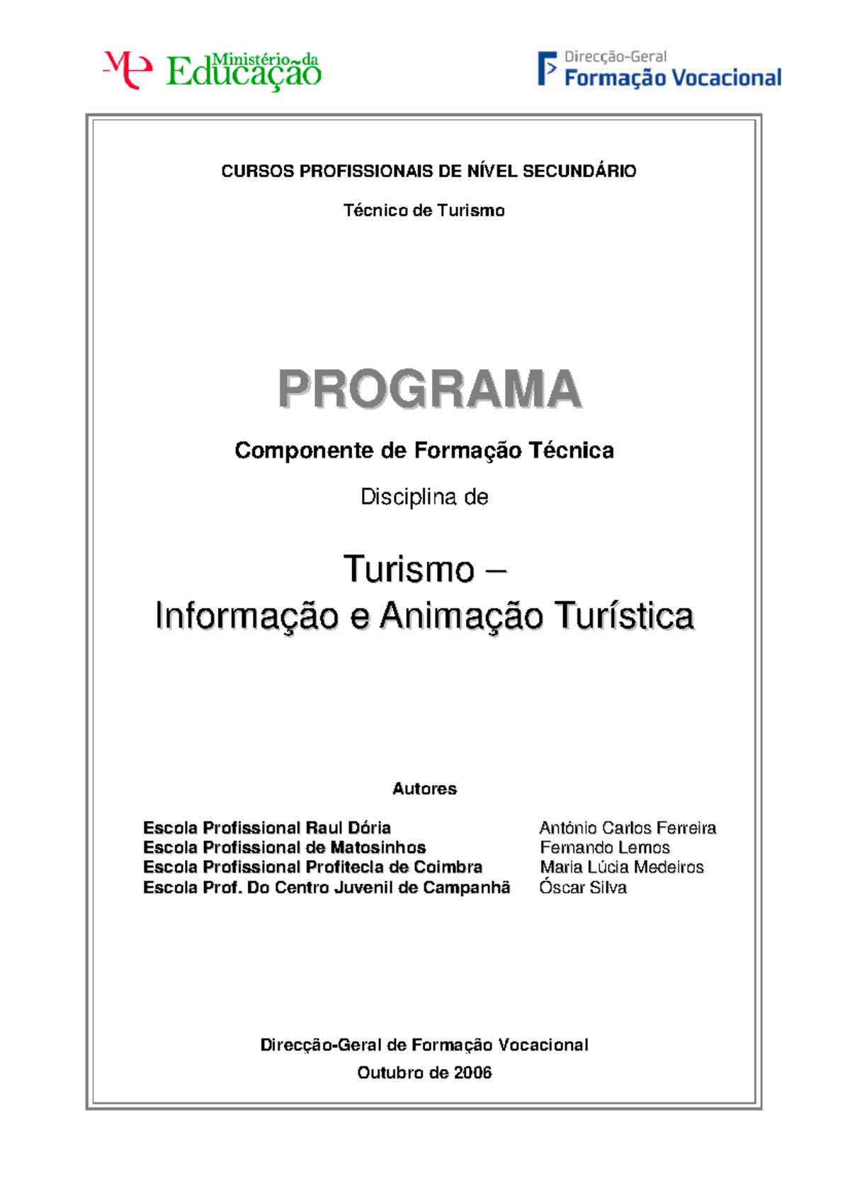 Técnico de Turismo: Referencial e Programa do Curso de Formação - Studocu
