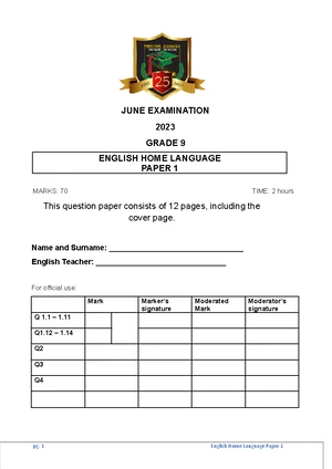 Grade 9 Mathematics June 2024 Exam - Revision Notes - Studocu