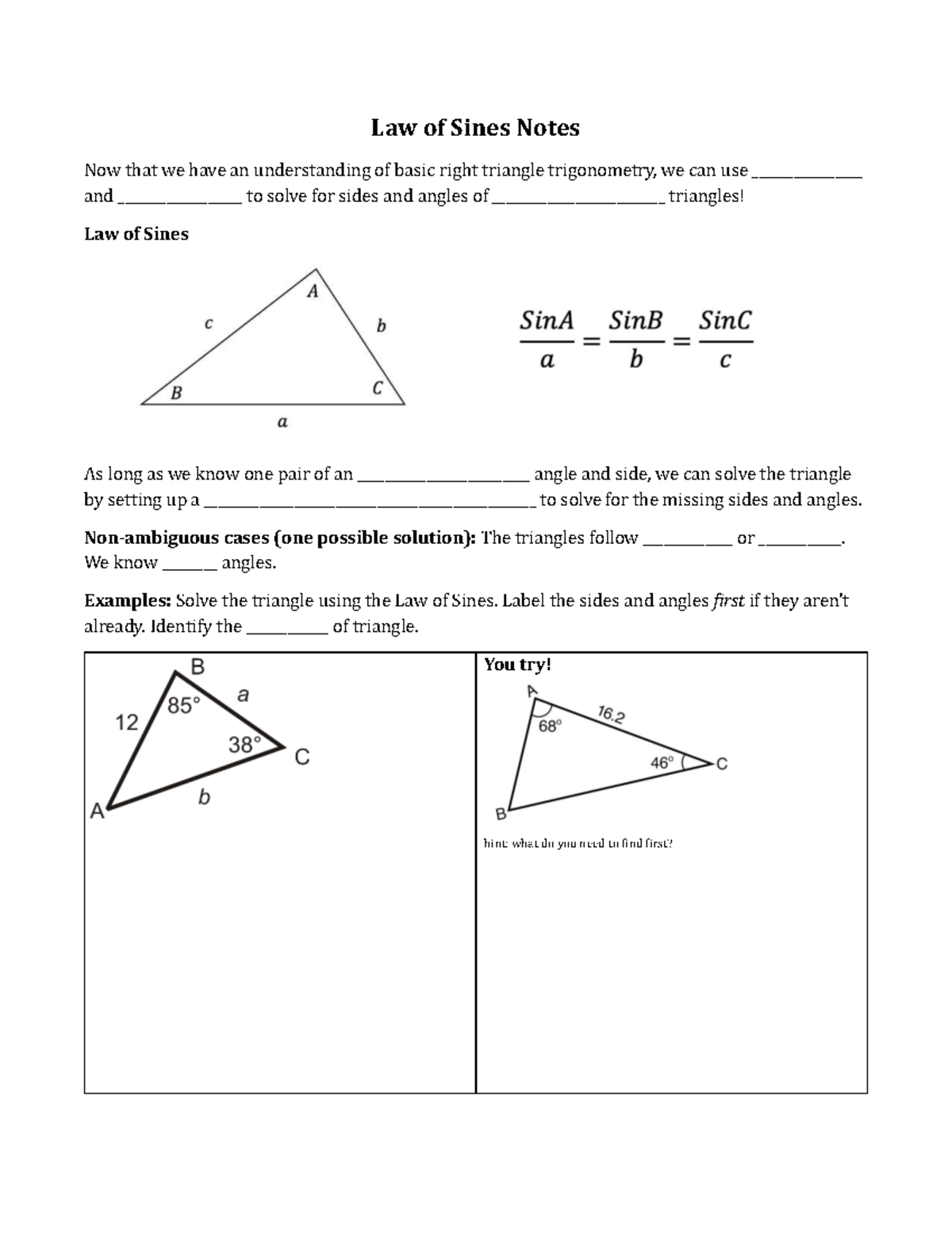 Law of Sines Notes for Trigonometry (MATH 101) - Studocu
