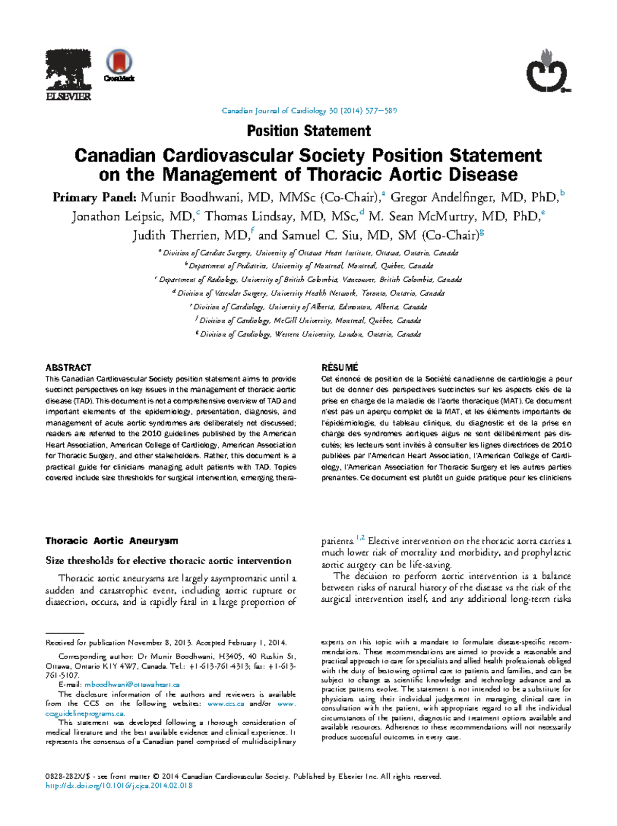 2014 CCS Position Statement on Thoracic Aortic Disease Management - Studocu