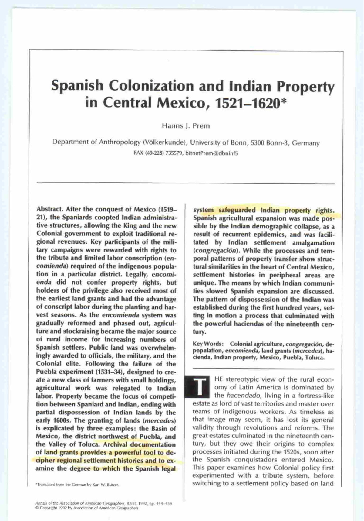 Spanish Colonization and Indian Land Rights in Central Mexico (1521 ...