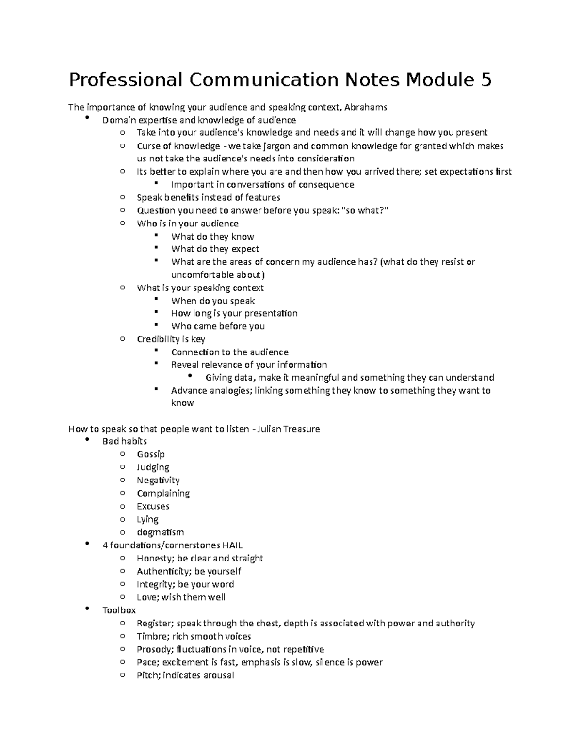 Honors 390 Module 5 Professional Communication Notes - Professional ...