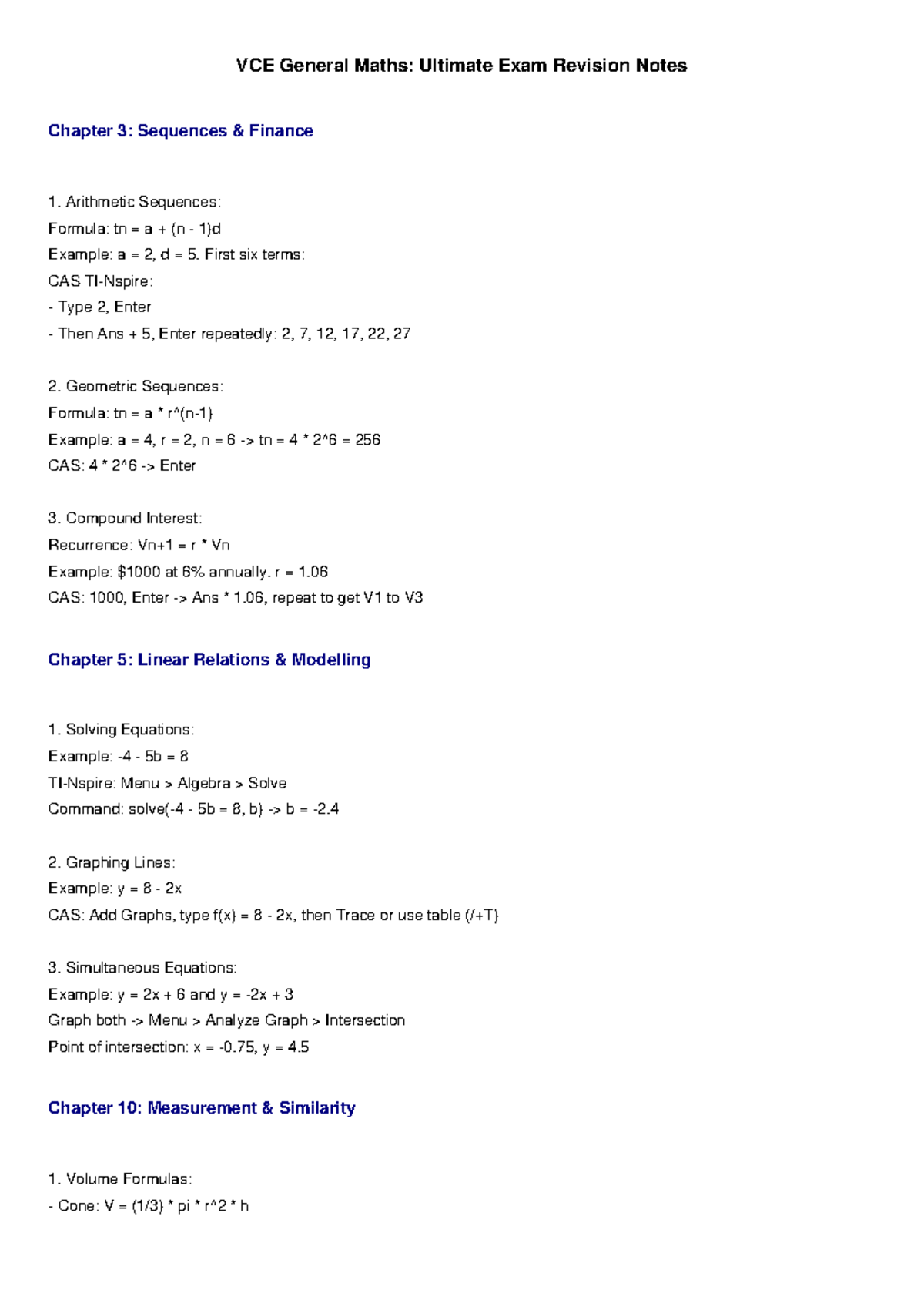 VCE General Maths: Ultimate Revision Notes for CAS Exam - Studocu