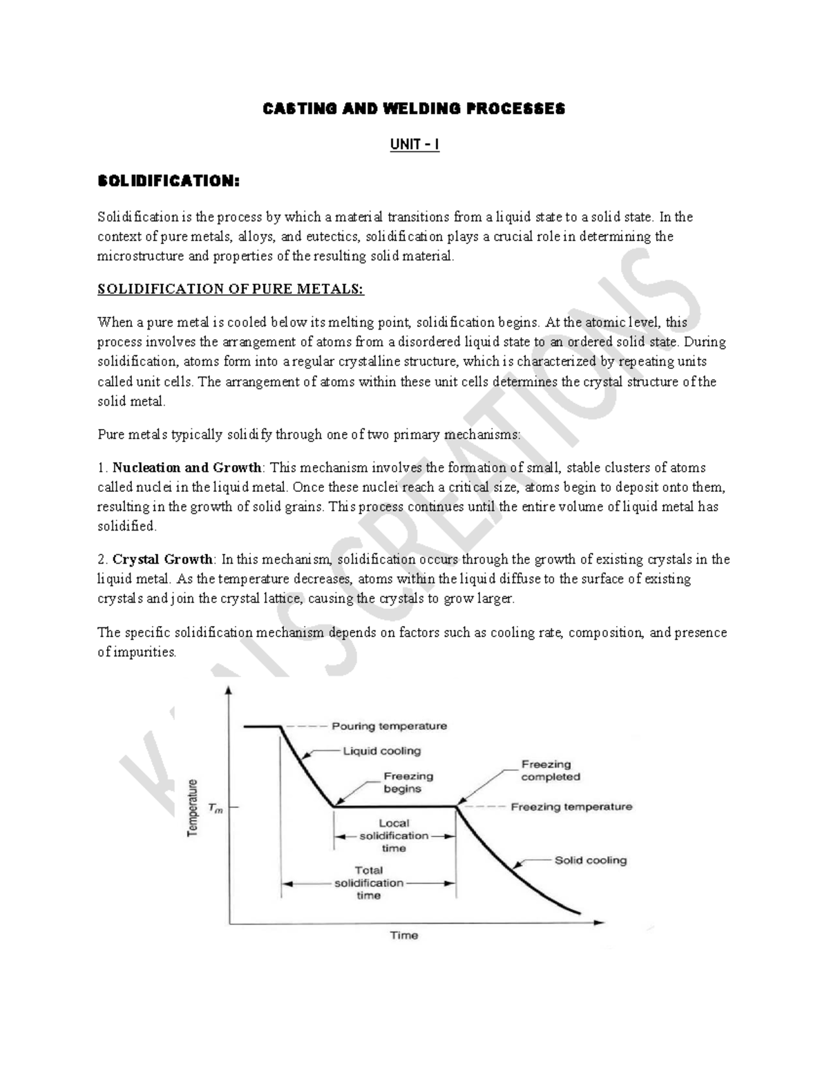 C&W 101: Unit I Solidification Processes in Casting and Welding - Studocu