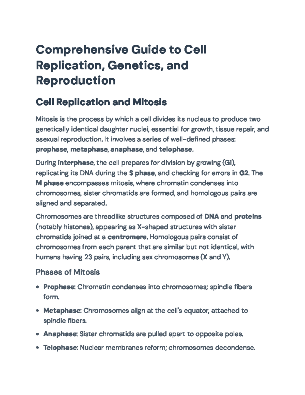 Comprehensive Guide to DNA Replication, Genetics, and Reproductive ...