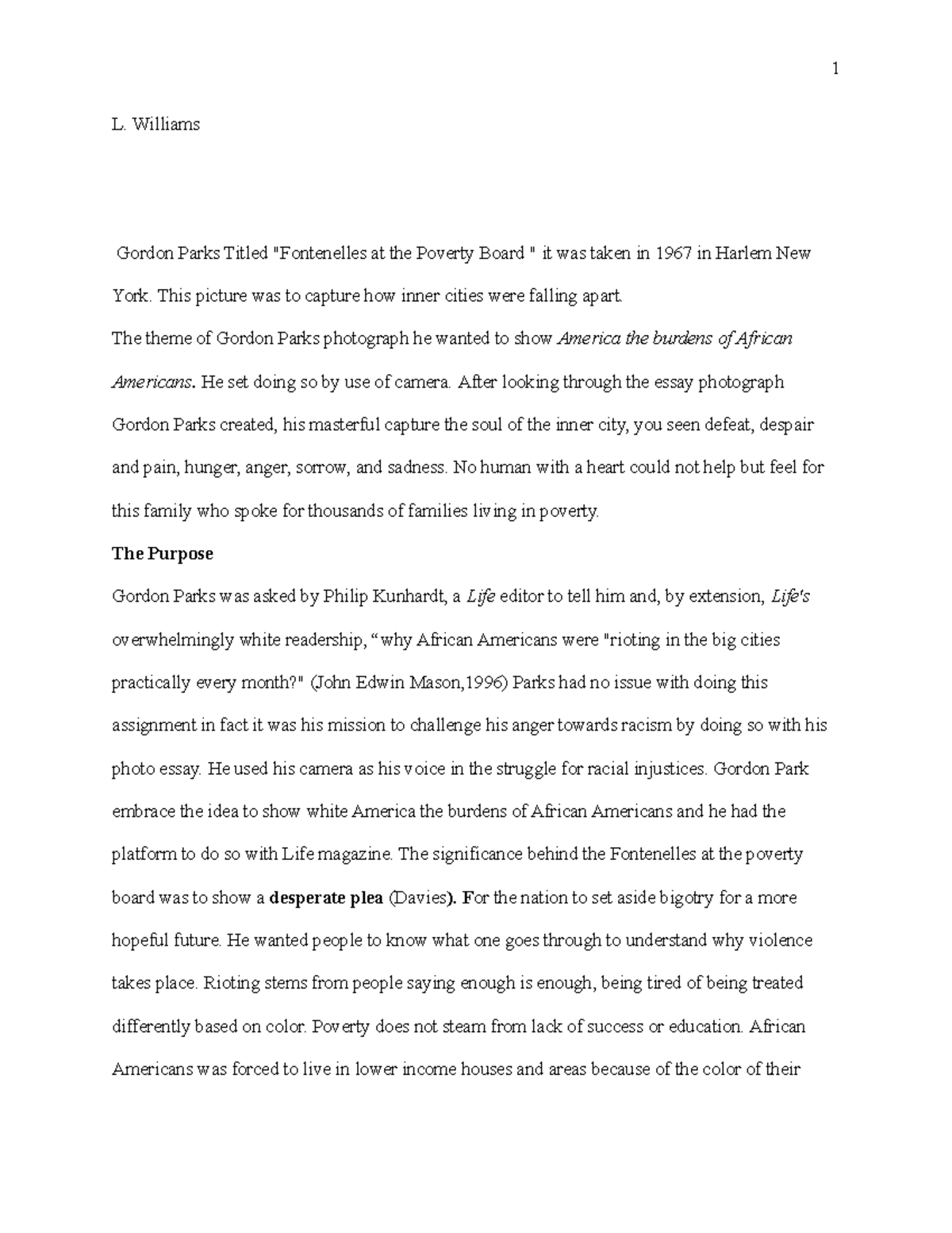 Essay on Gordon Parks' "A Harlem Family" Photo Context (1967) - Studocu