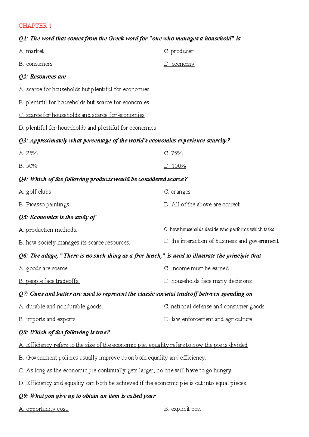 ECO 101: Chapter 1 & 2 Quiz Questions and Answers - Studocu