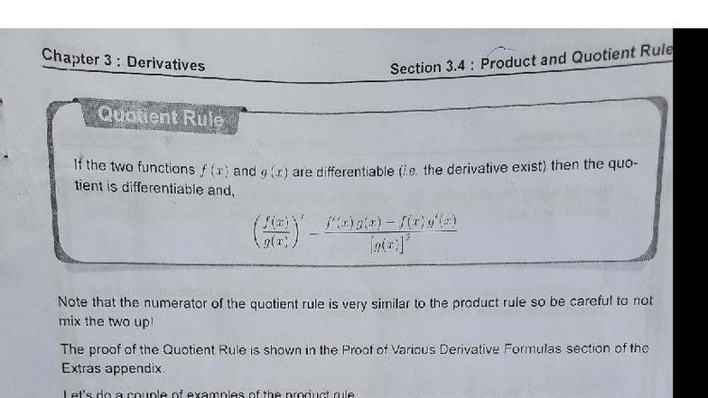 Calculus 212: Chapter 3 - Derivatives, Product & Quotient Rule - Studocu