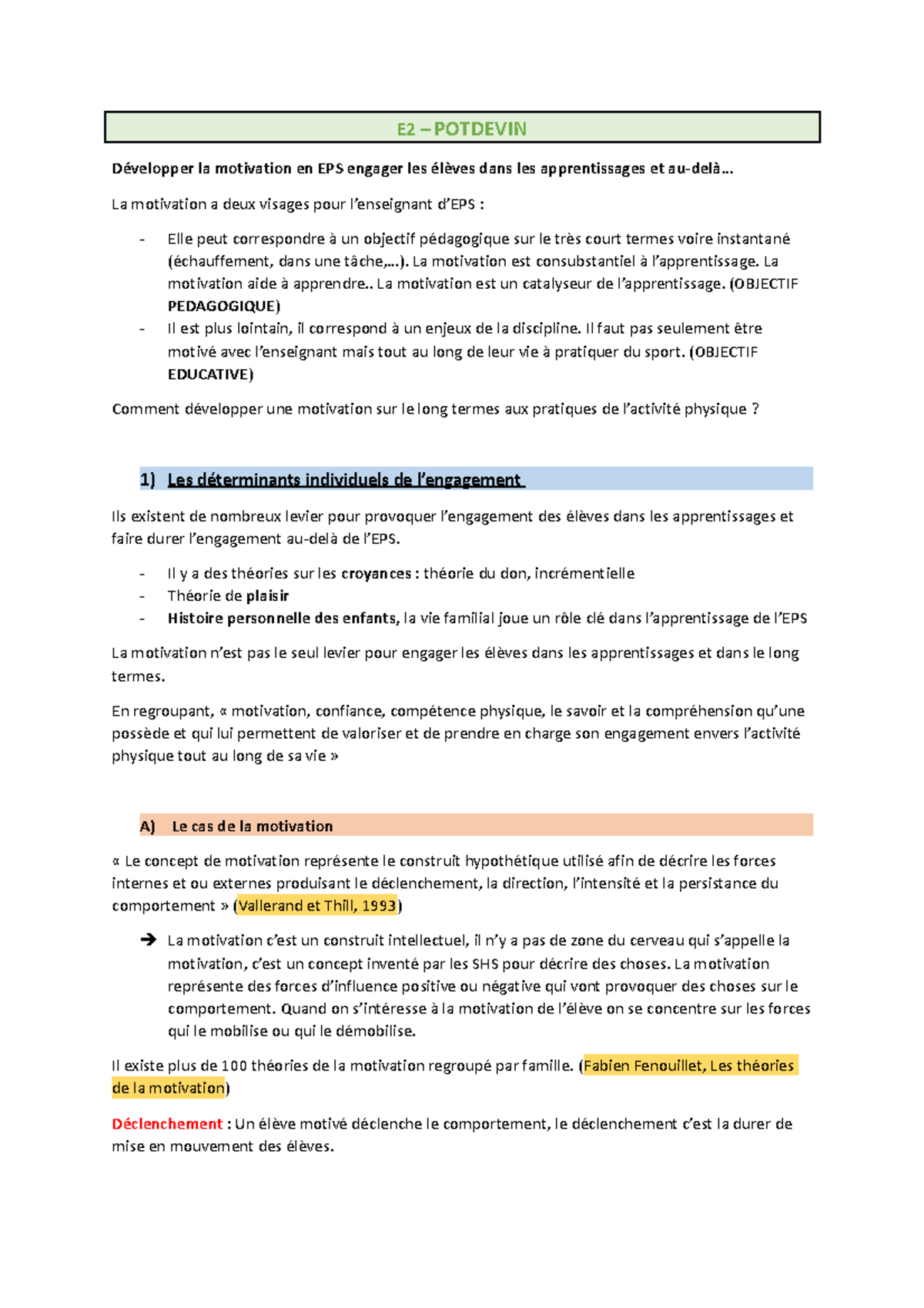 La motivation t Ecrit 2 CAPEPS - E2 – POTDEVIN Développer la motivation ...