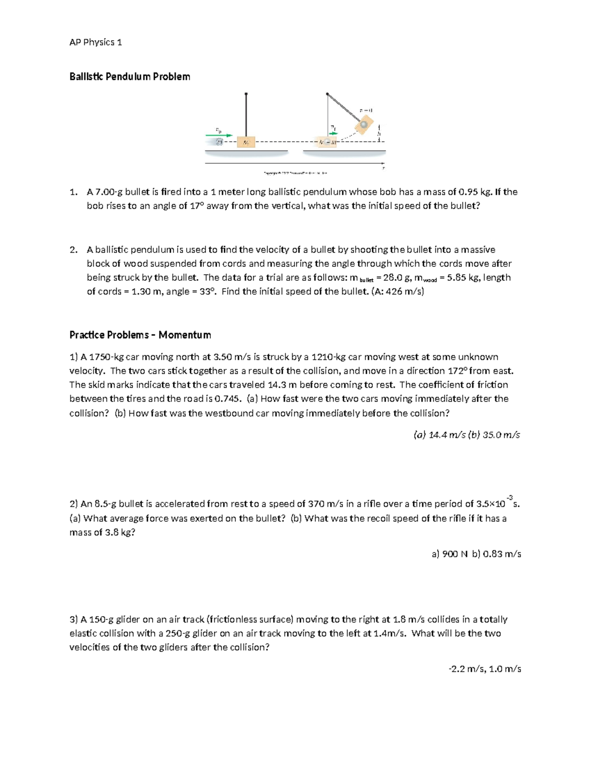 AP Physics 1 - Lesson 3: Ballistic Pendulum & Momentum Problems - Studocu