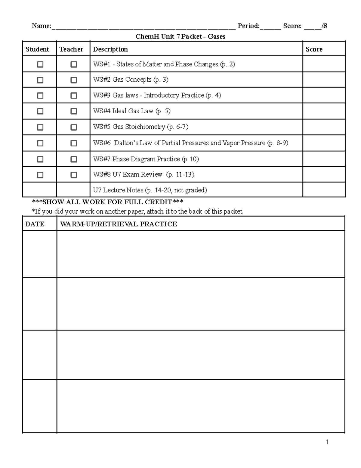 ChemH Unit 7 Packet: Gases, States of Matter & Phase Changes - Studocu