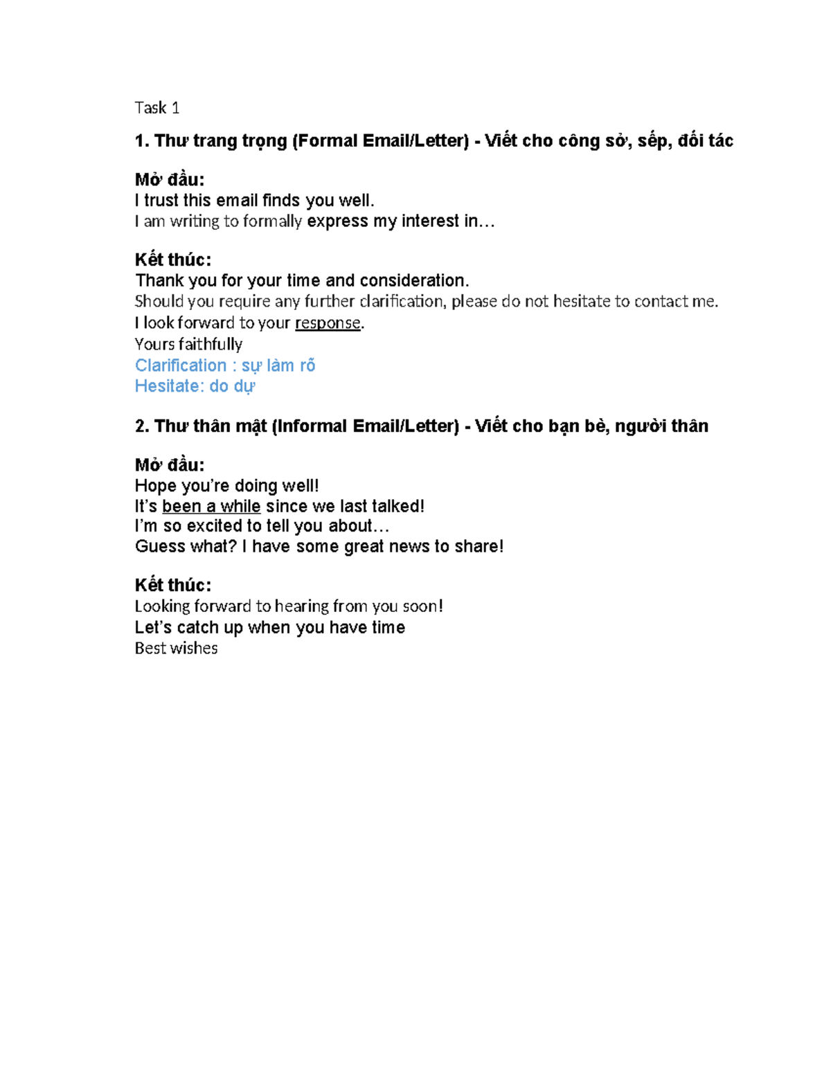 Writing Task 1 & 2: Formal & Informal Letter Examples - WVTEP - Studocu
