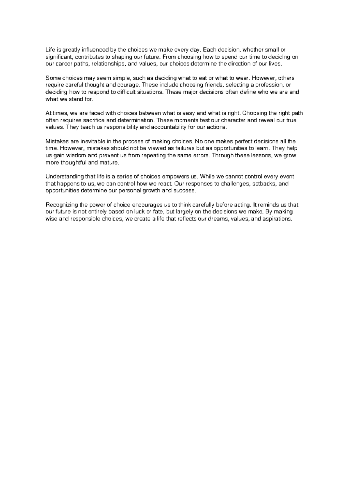 Essay 3: Life as a Series of Choices and Their Impact on Our Future ...