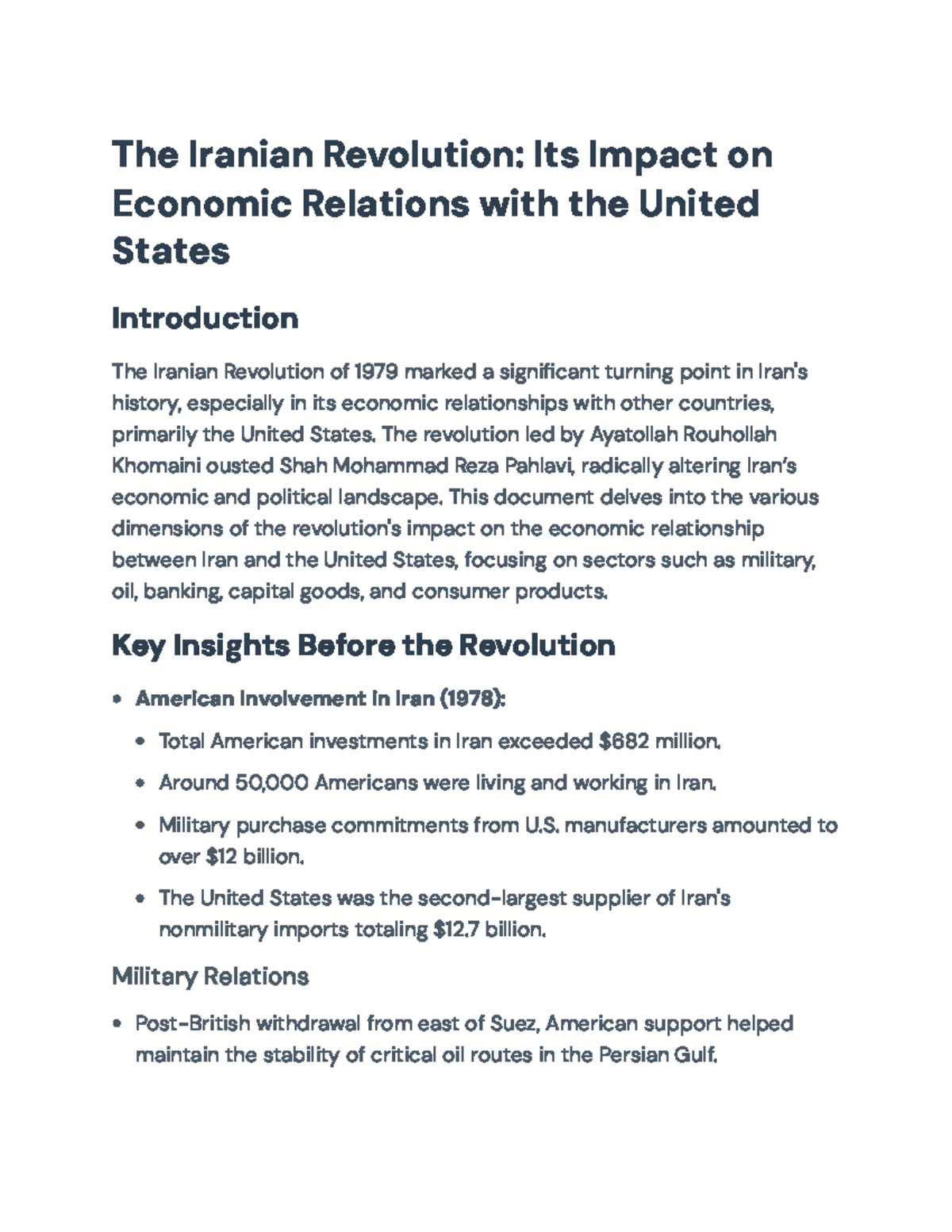 The Iranian Revolution's Impact on U.S.-Iran Economic Relations ...