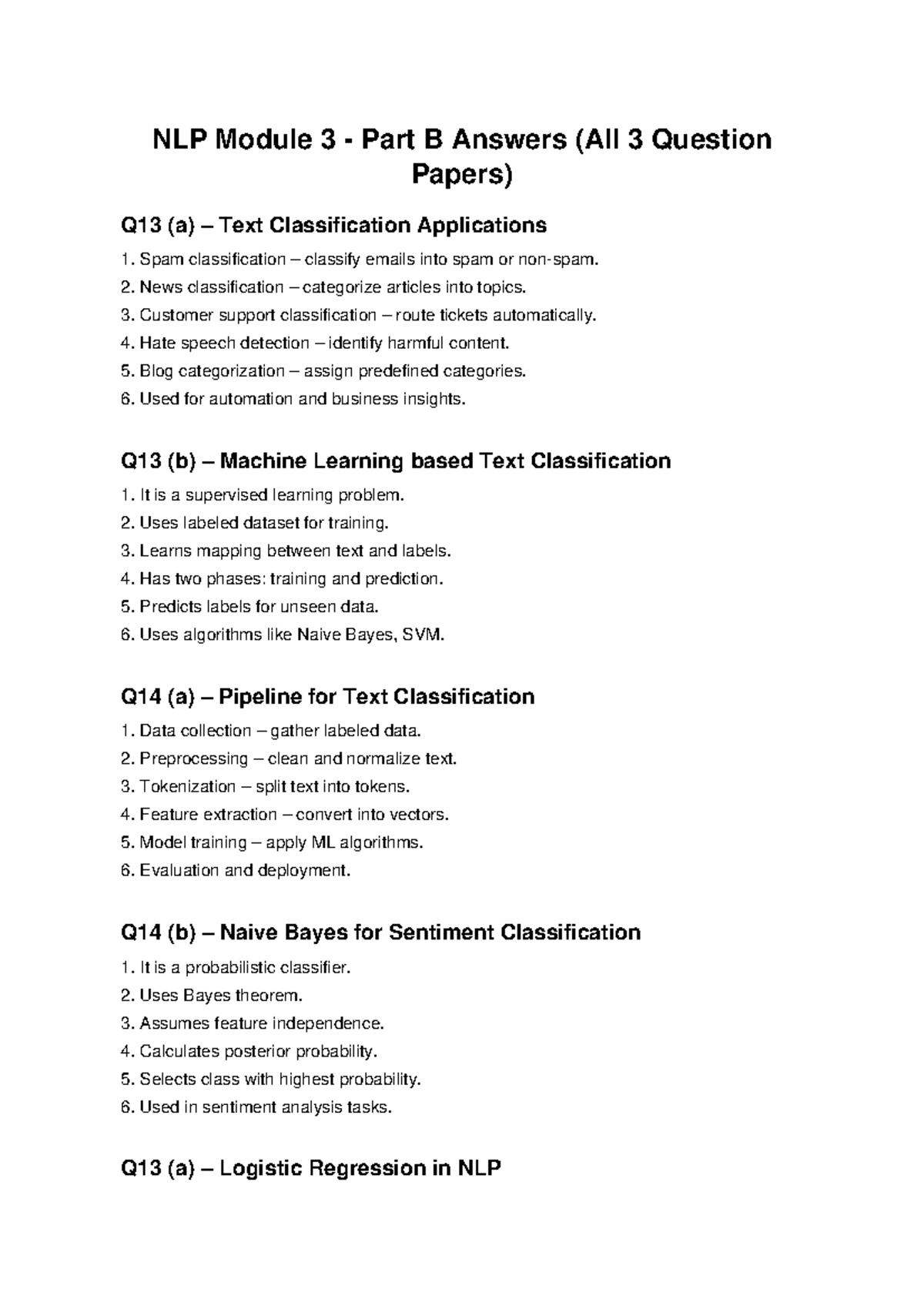 NLP Module 3 Full Answers: Text Classification & NER Insights - Studocu