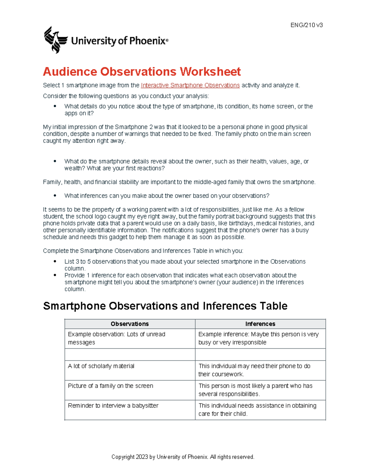 Eng210 v3 wk1 audience observations worksheet - ENG/210 v Audience Observations Worksheet Select ...