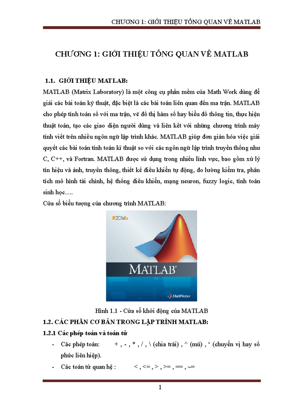 Chương 1: Giới Thiệu Tổng Quan Về MATLAB (MATLAB 101) - Studocu