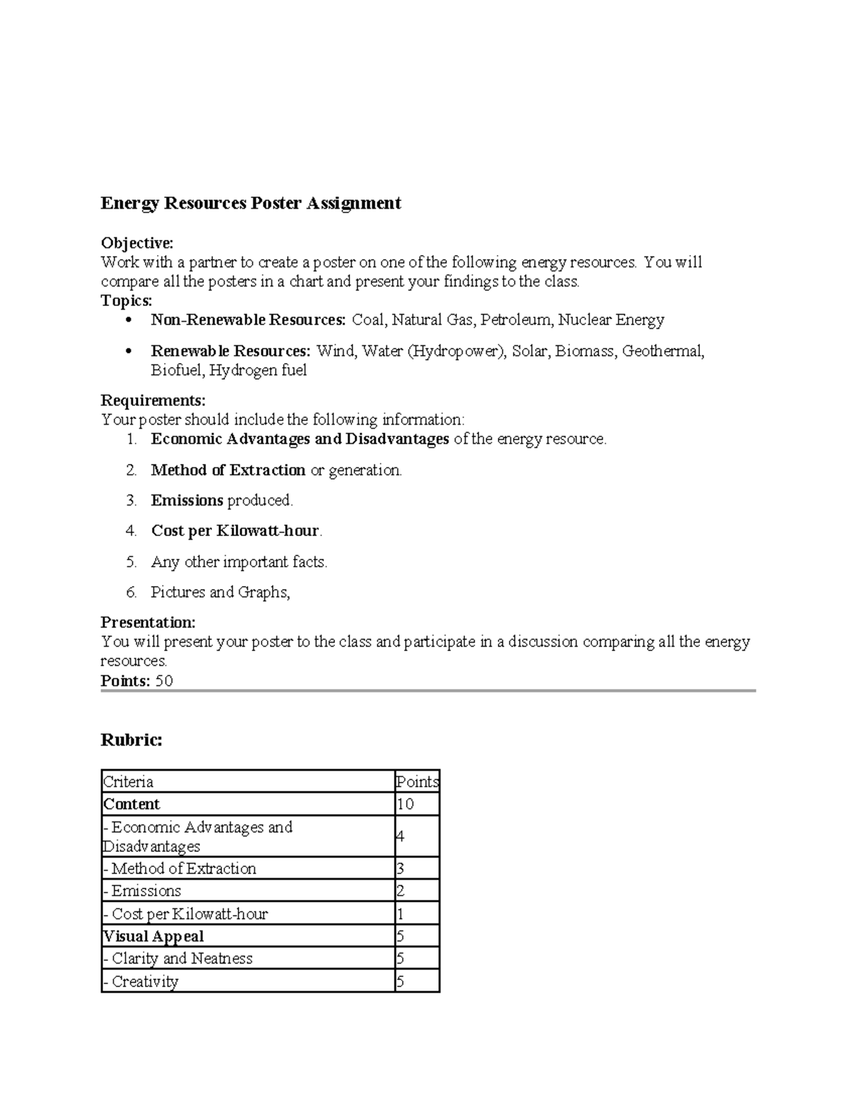 ENGR 101: Energy Resources Poster Assignment Guidelines - Studocu