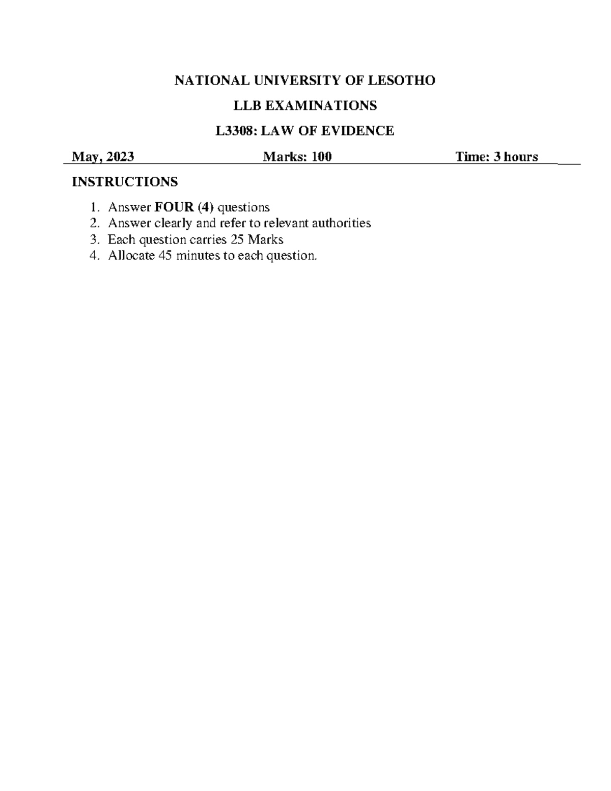L3308: Law of Evidence Final Exam - May 2023 Insights - Studocu