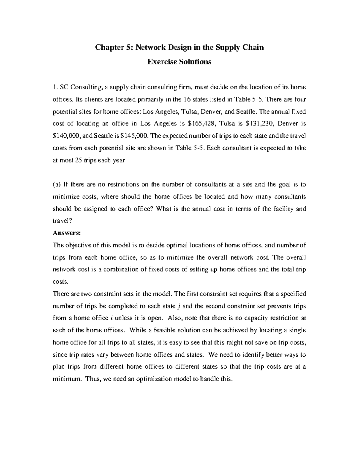 Pdfcoffee - MODELLING EXERCICES - Chapter 5: Network Design in the Supply Chain Exercise ...