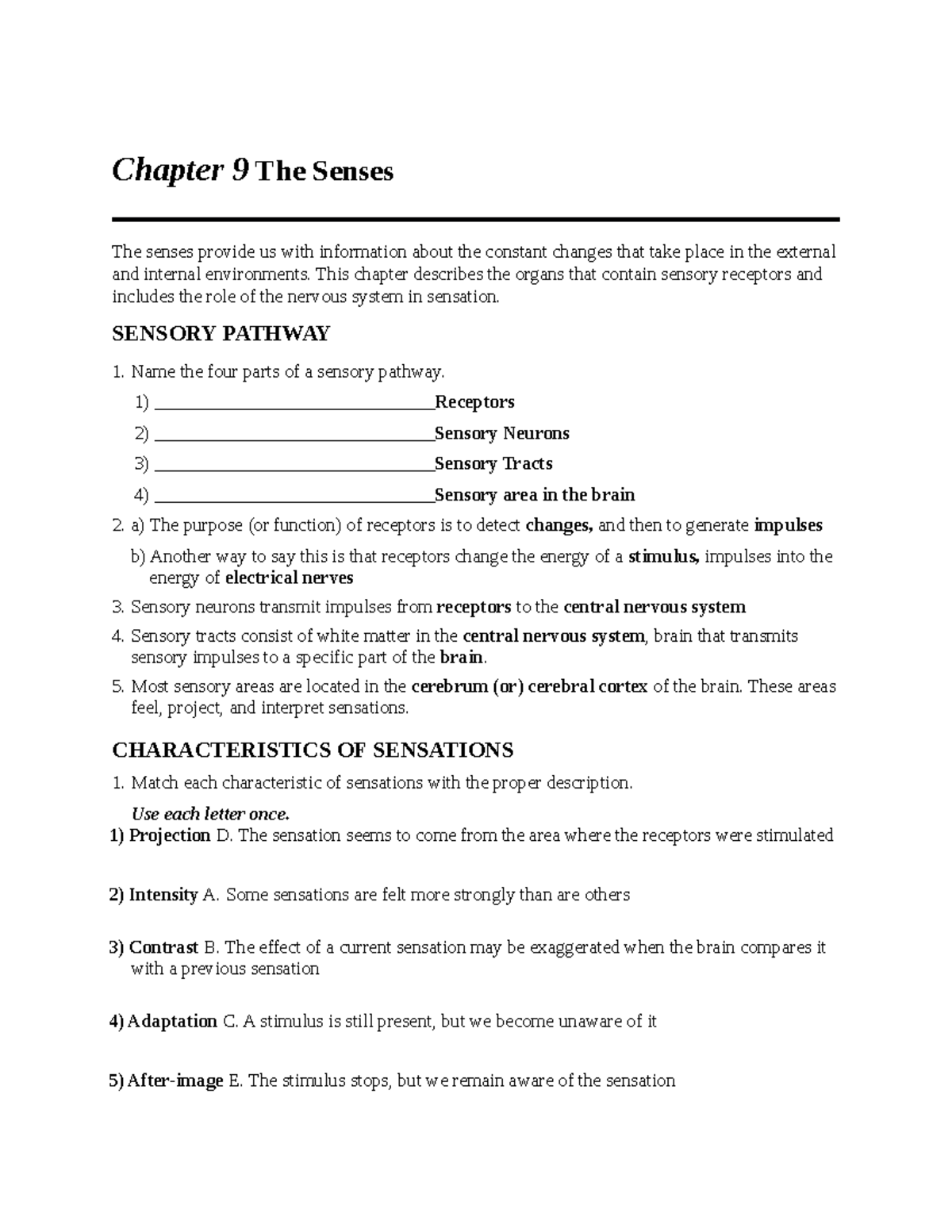 Chapter 9 The Senses - Answer Keys and Review Activities - Studocu