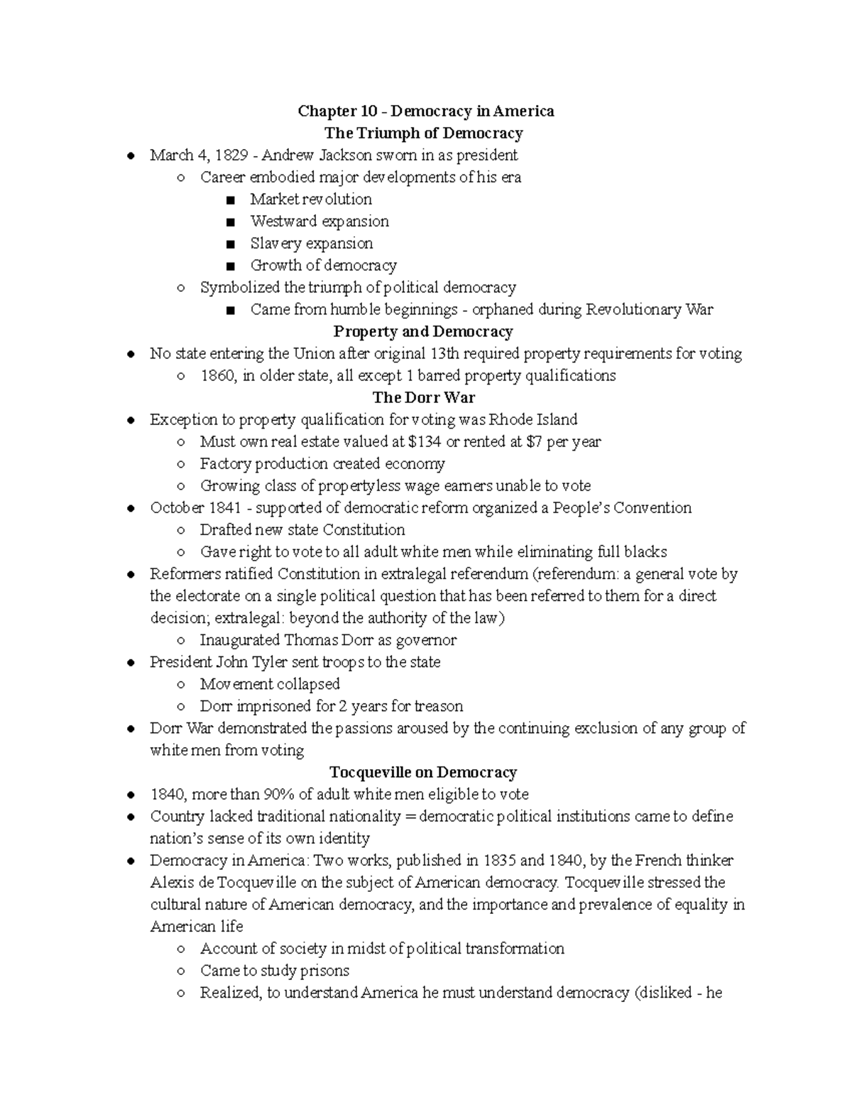 Chapter 10: The Triumph of Democracy in America - Textbook Notes - Studocu