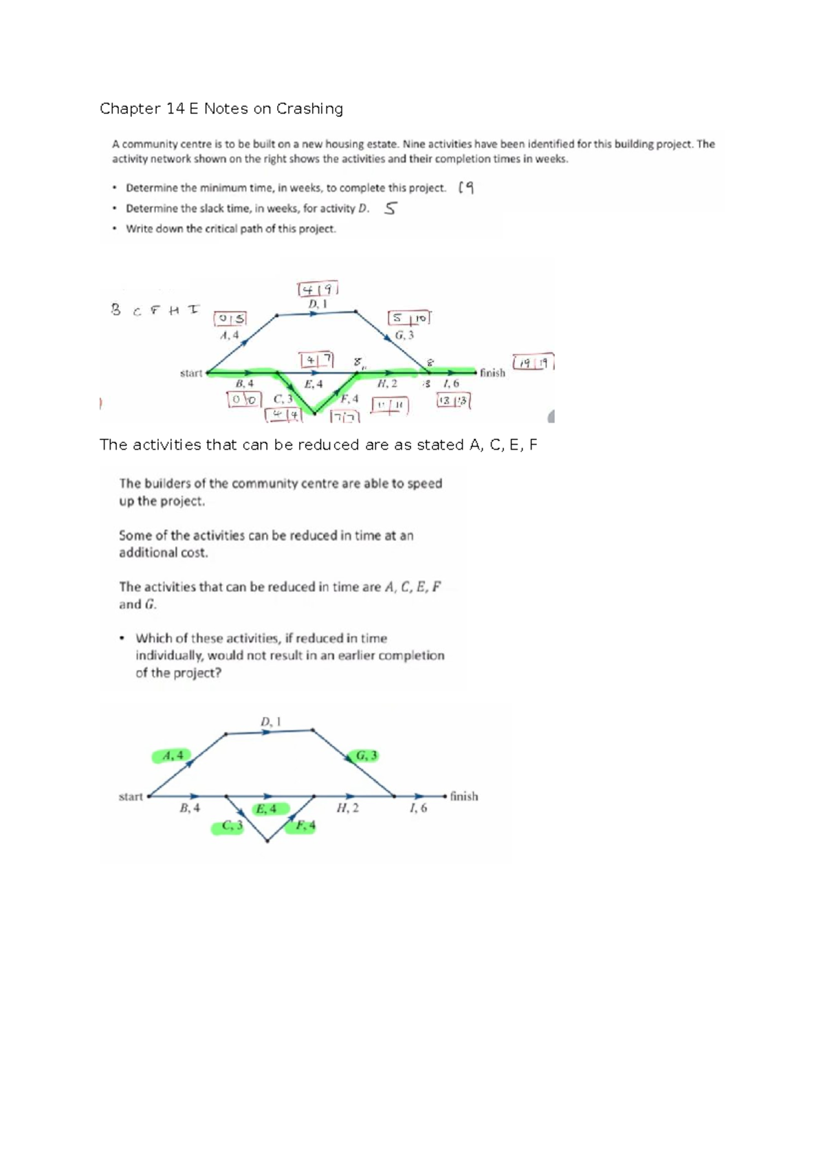 Chapter 14 E Notes on Crashing: Pathways & Min Completion Time - Studocu