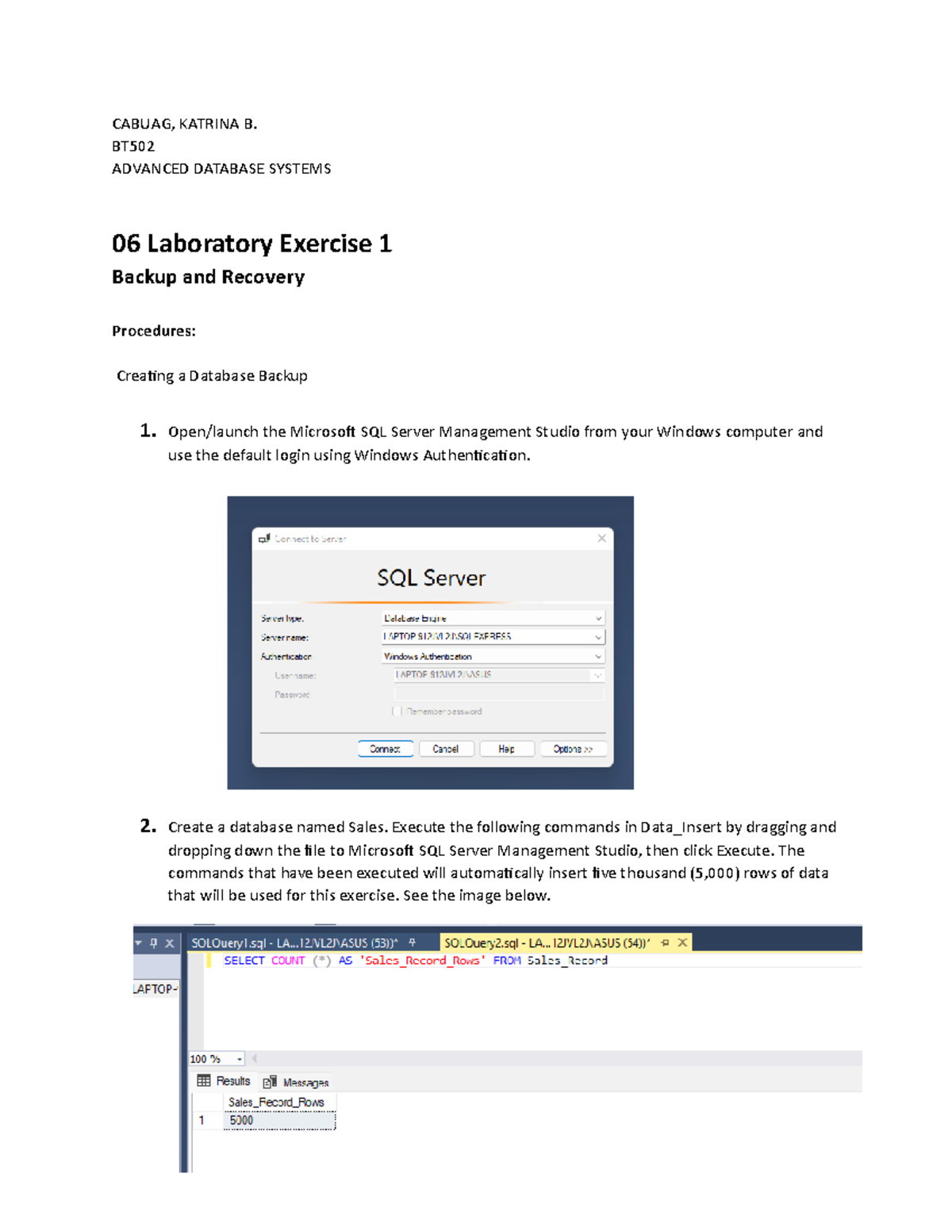06 Lab 1 ADV - Backup and Recovery Procedures in Databases - Studocu