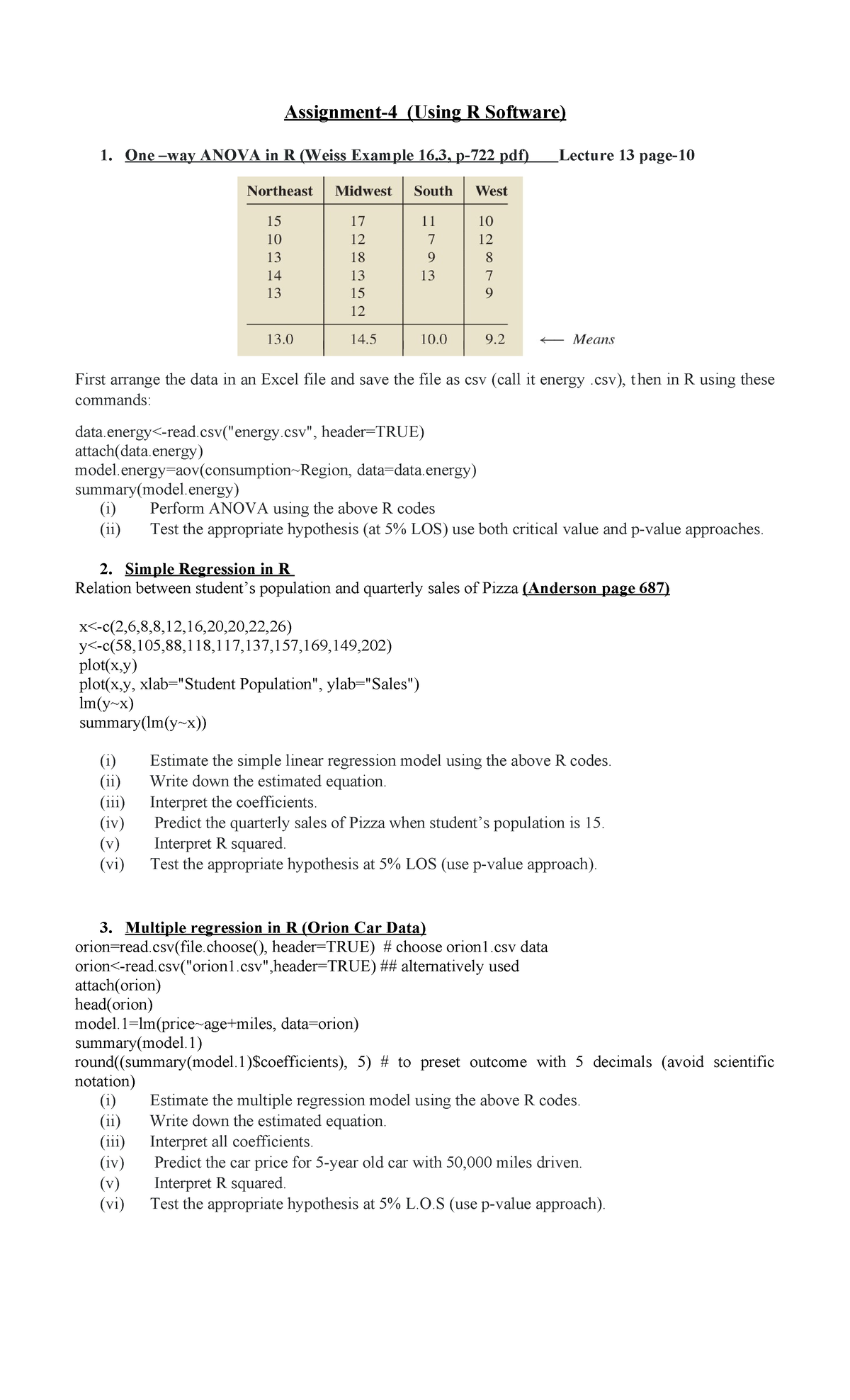 R Assignment 4: ANOVA & Regression Analysis Techniques - Studocu