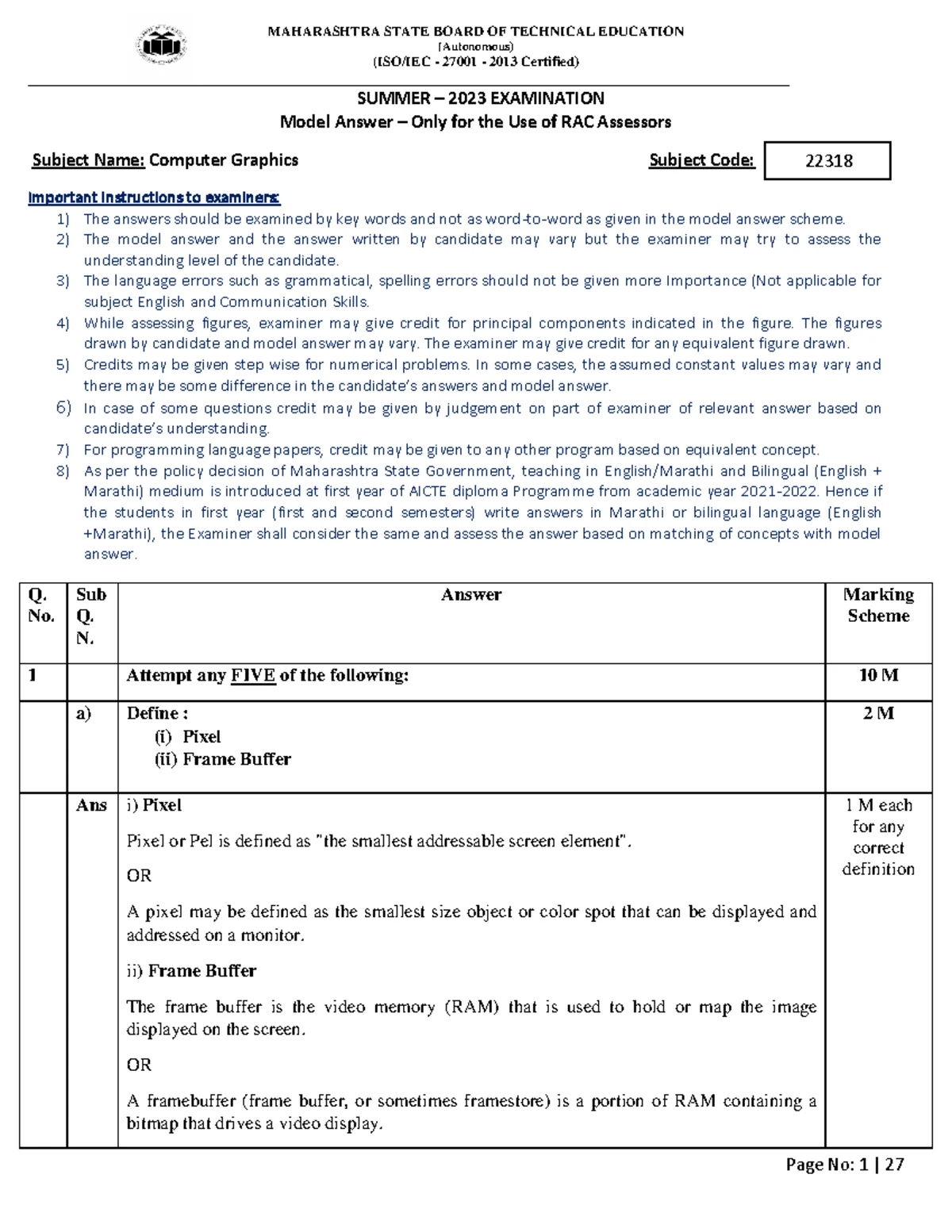 22620 - Model Answer Paper for Diploma 6th Sem Network Security Exam - Studocu
