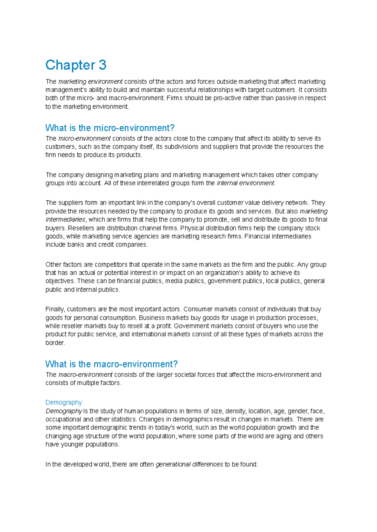 MKT 101 Chapter 3: Understanding the Marketing Environment - Studocu