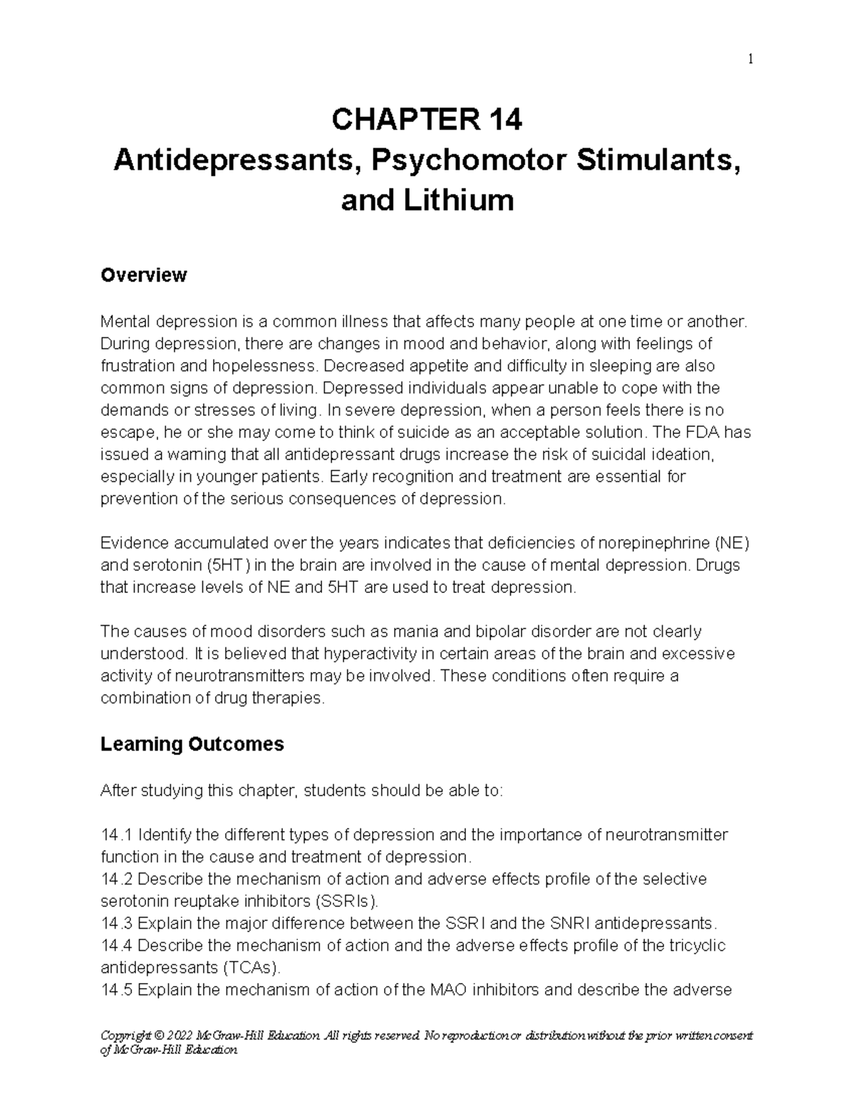 Antidepressants, Psychomotor Stimulants, and Lithium Overview (PHRM 14 ...