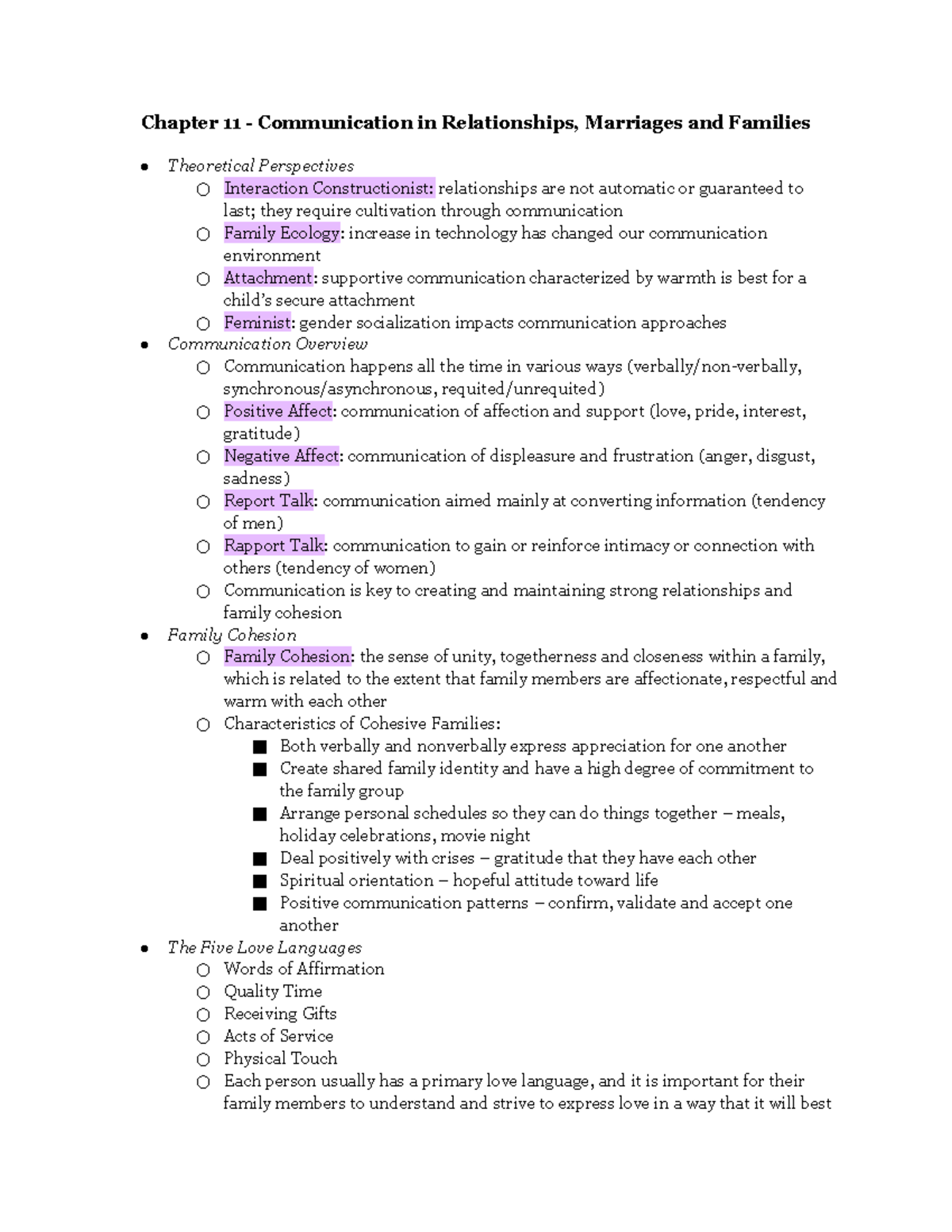 Hdfschapter 11 - Professor Dena Wyum - Chapter 11 - Communication in Relationships, Marriages ...