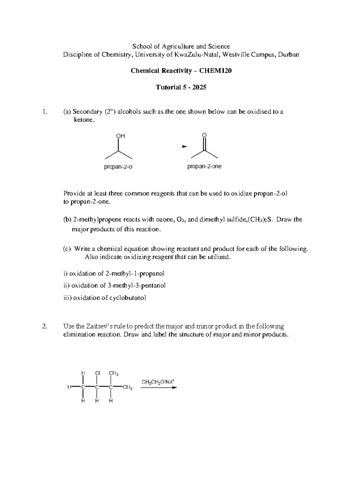 CHEM120 Tutorial 5: Chemical Reactivity and Oxidation Reactions - Studocu
