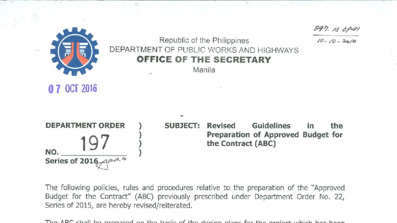 DO 197 s2016: Revised Guidelines for Approved Budget for Contract (ABC ...