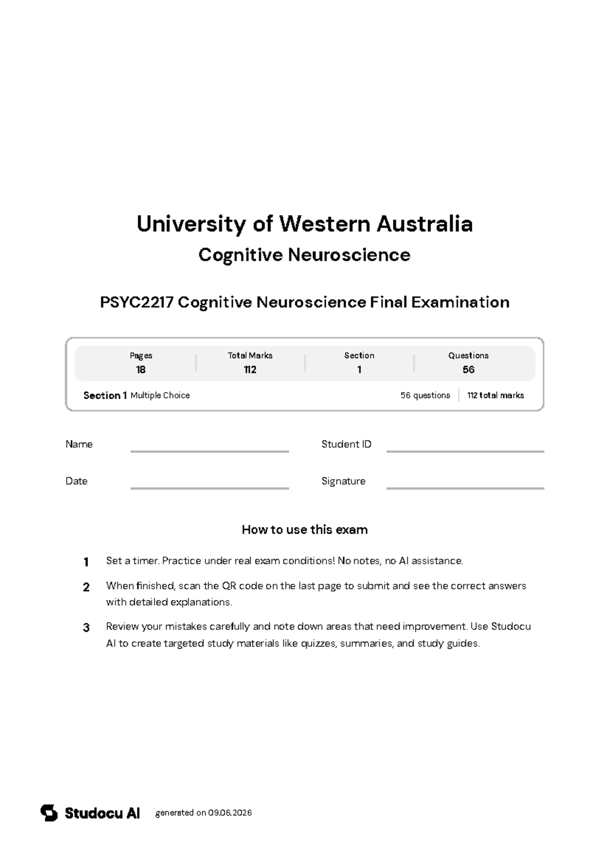 PSYC2217 Cognitive Neuroscience Final Exam - Studocu