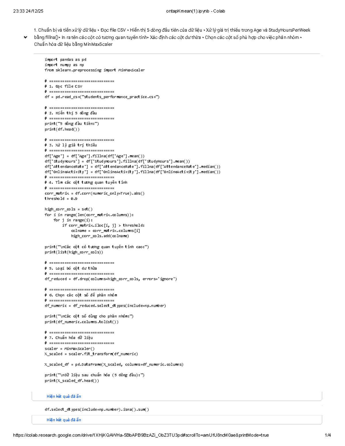 Kmean Clustering Analysis and Data Preprocessing - 23:33 - Studocu